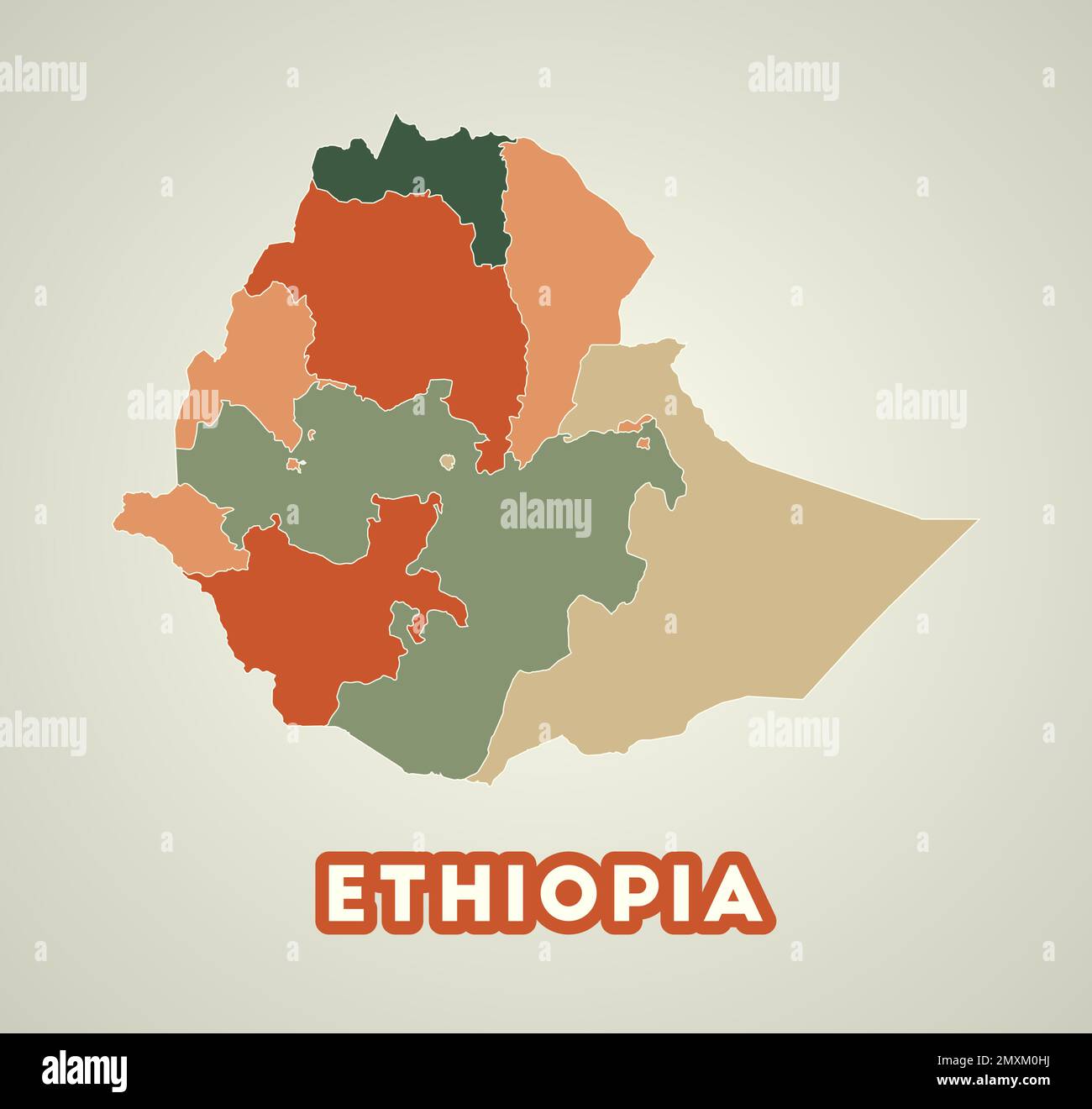 Ethiopia poster in retro style. Map of the country with regions in ...