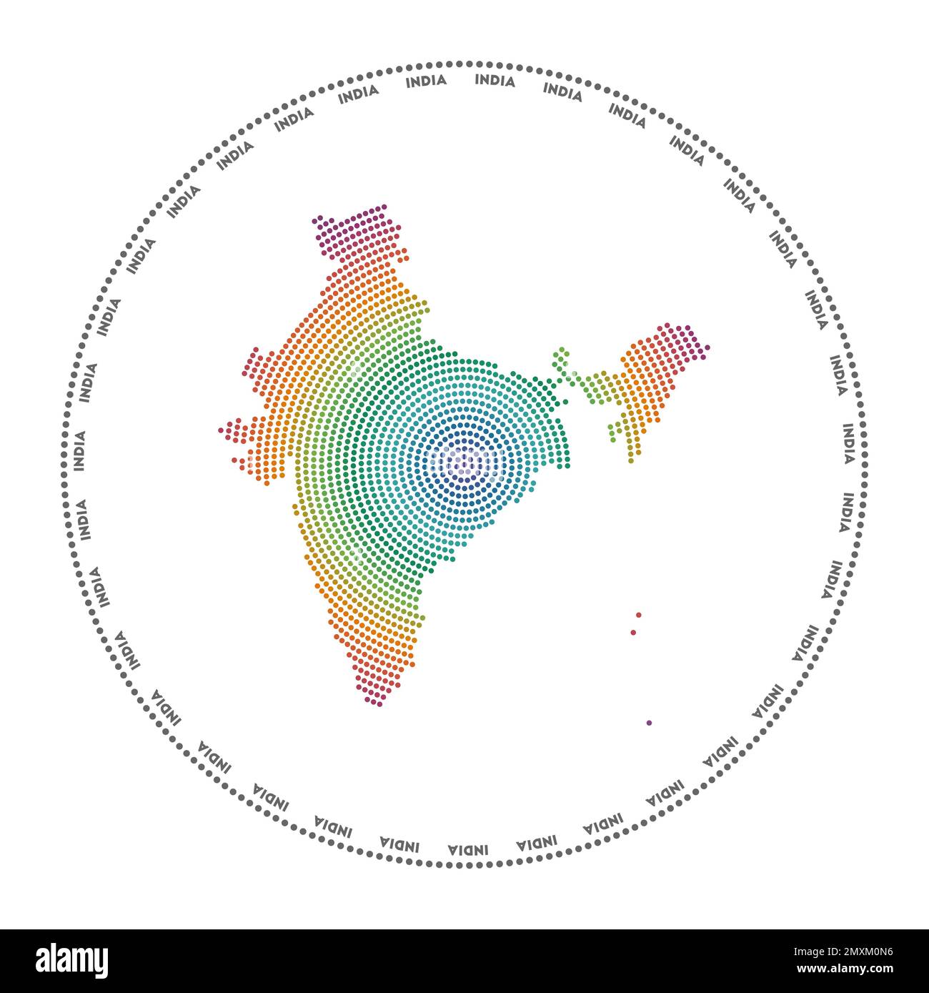 India round logo. Digital style shape of India in dotted circle with ...