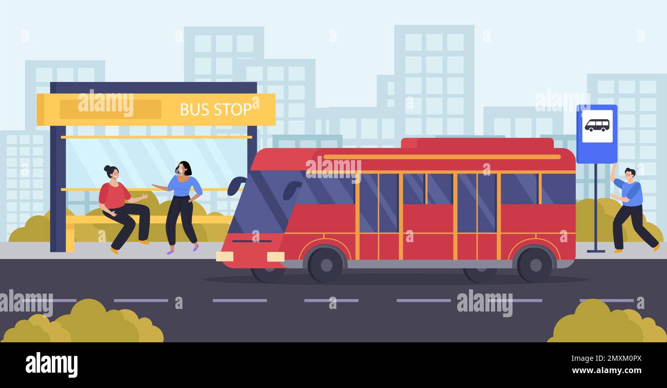 Two women waiting bus in Stock Vector Images - Alamy