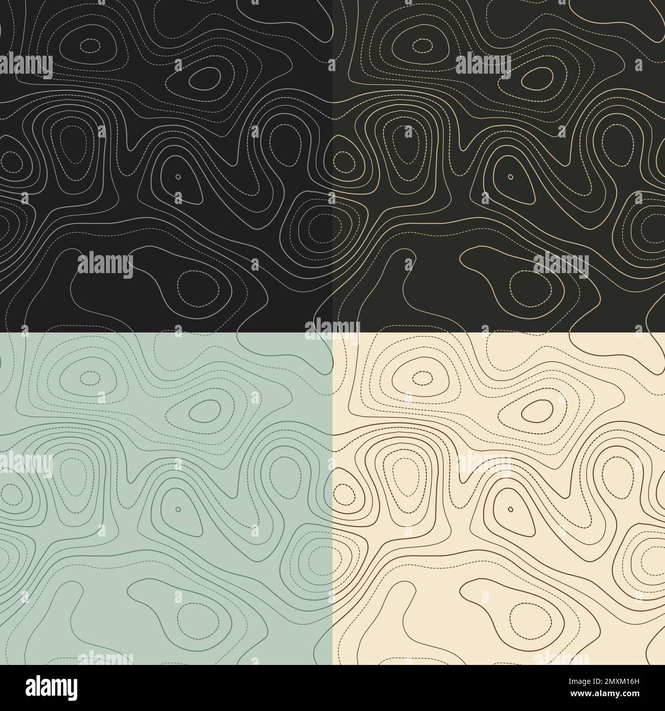 Topography patterns. Seamless elevation map tiles. Captivating isoline ...