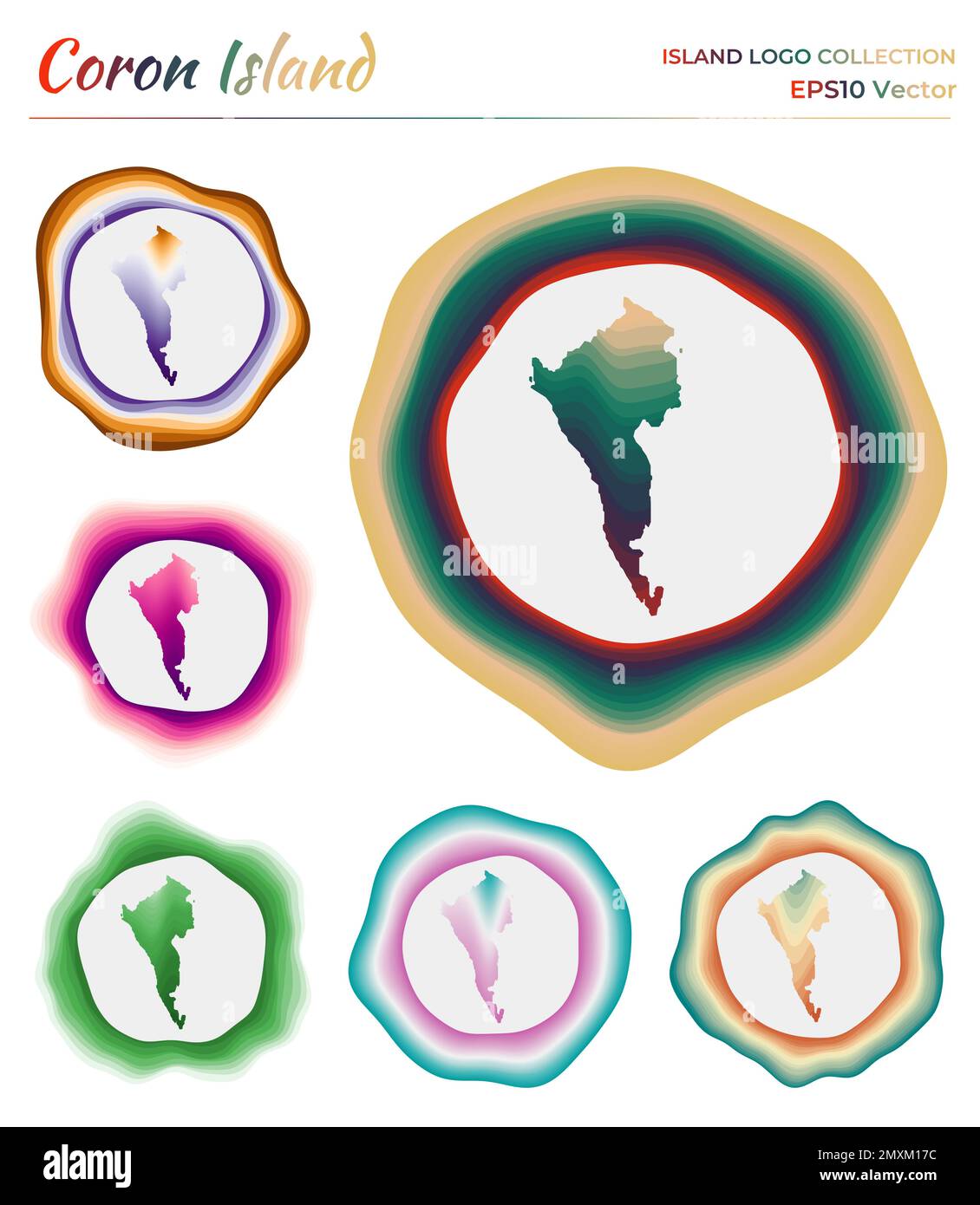 Coron logo collection. Colorful badge of the island. Layers around ...