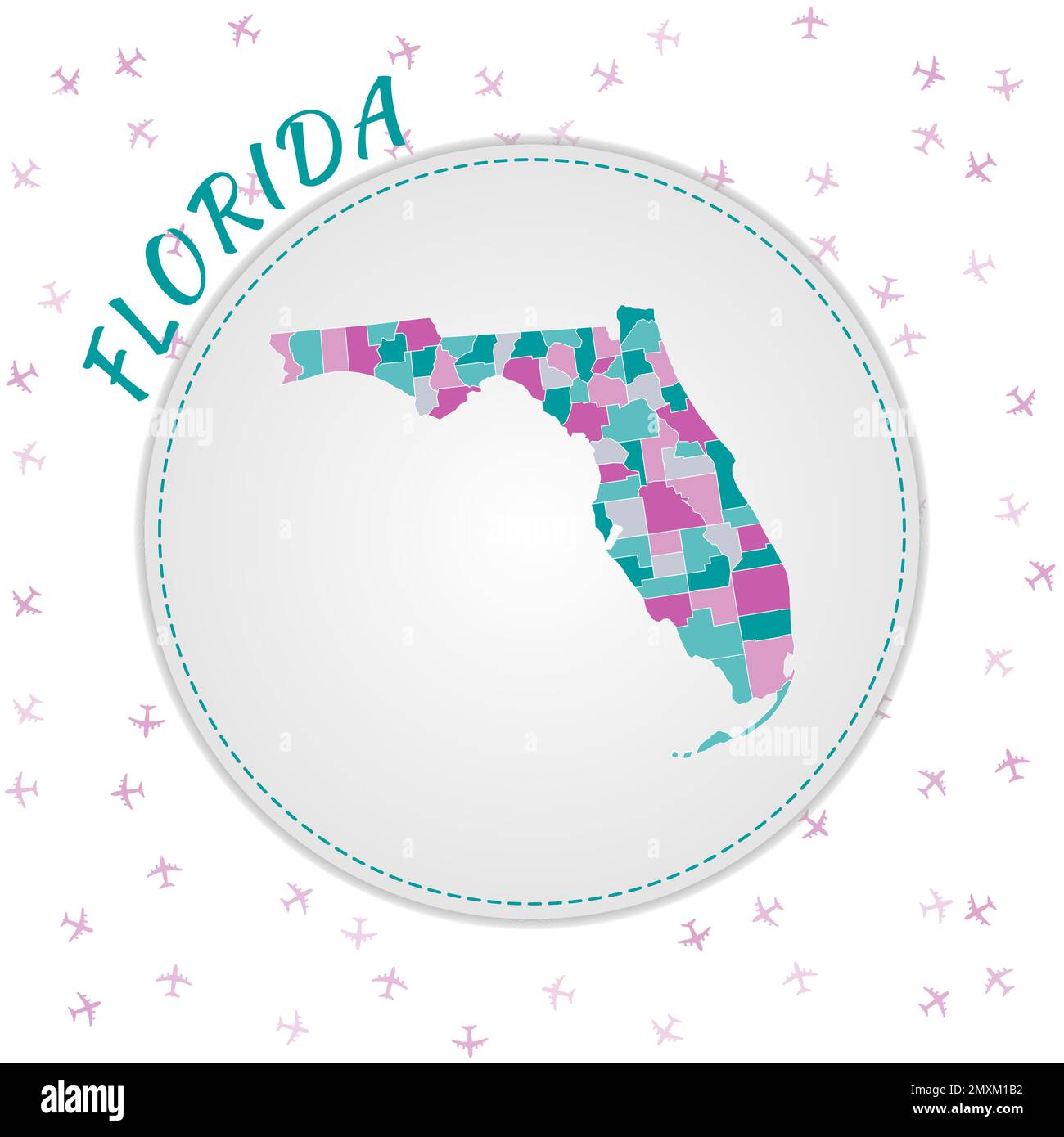 Florida map design. Map of the US state with regions in emerald ...