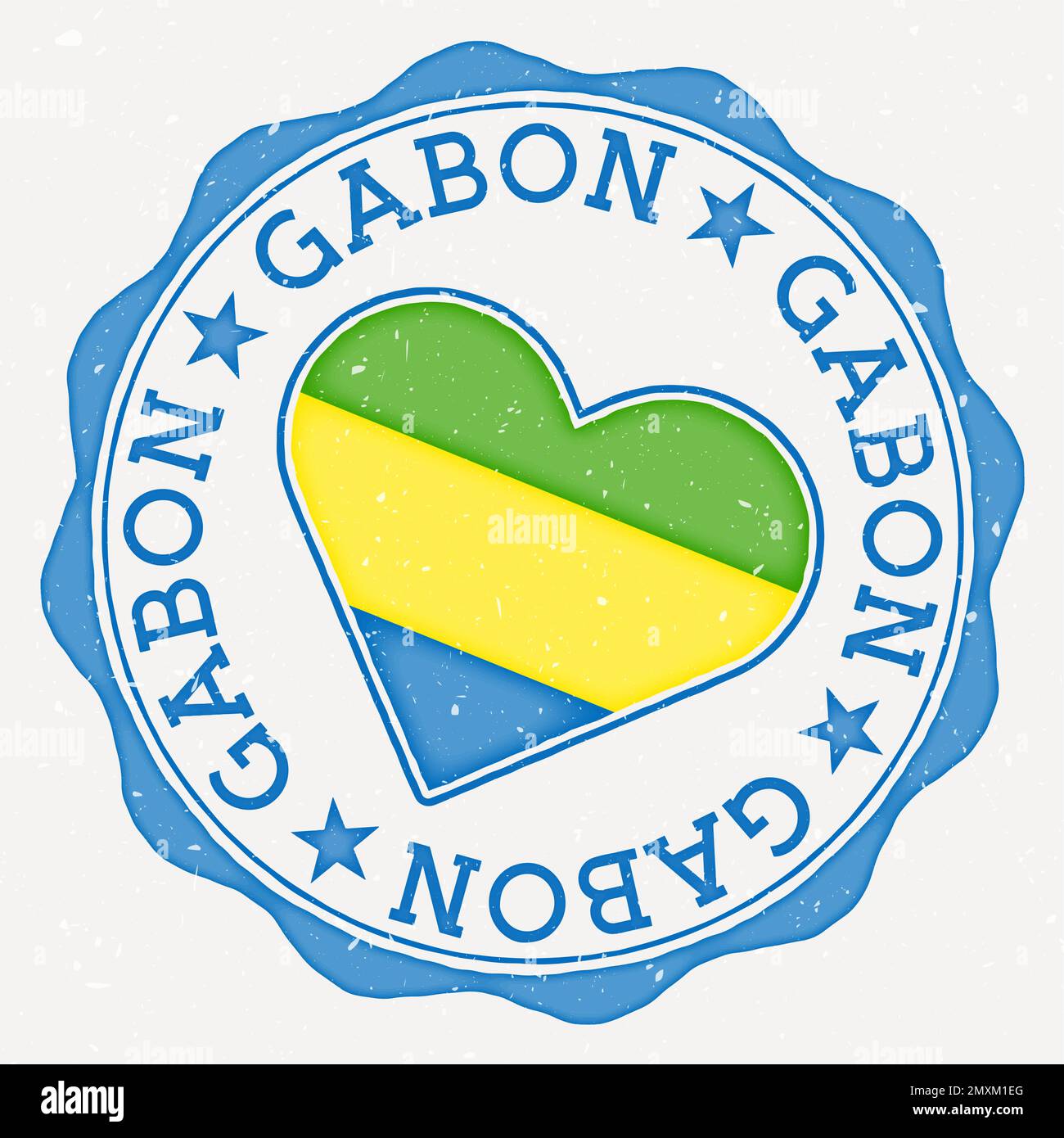 Gabon heart flag logo. Country name text around Gabon flag in the shape ...