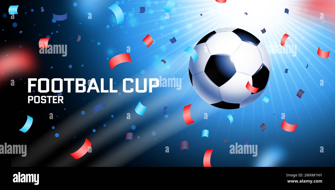 Realistic football sport soccer ball poster with football cup headline ...