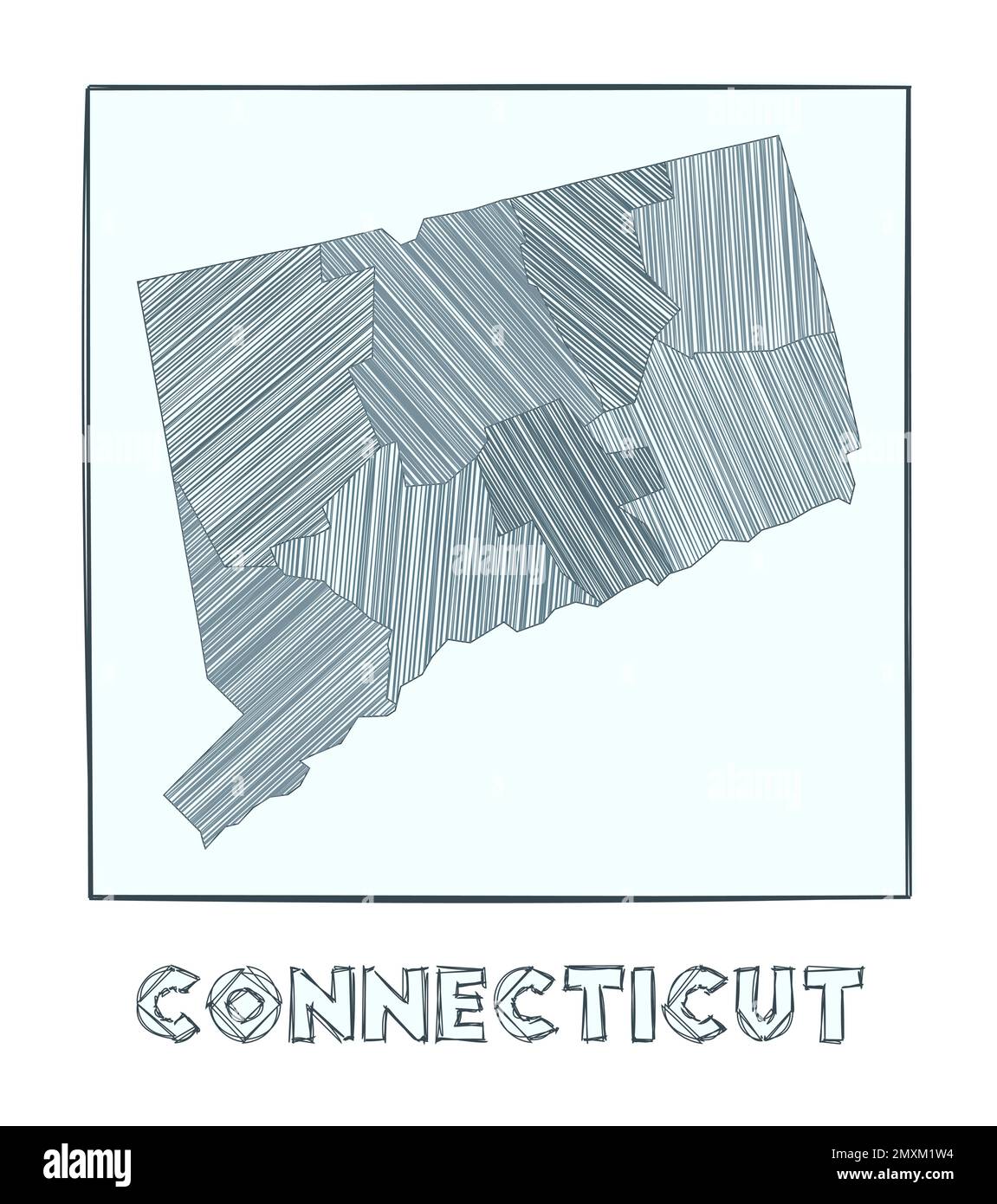 Sketch map of Connecticut. Grayscale hand drawn map of the US state ...