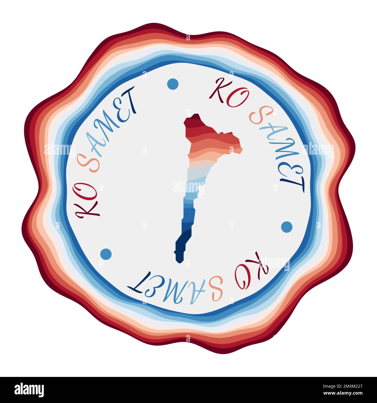 Ko Samet badge. Map of the island with beautiful geometric waves and ...