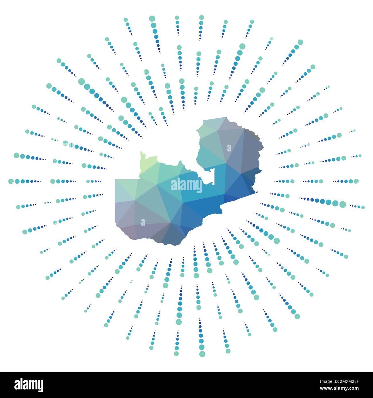 Shape of Zambia, polygonal sunburst. Map of the country with colorful ...