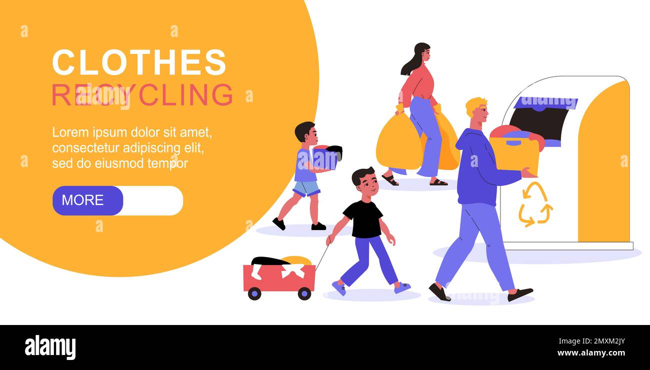 Clothes recycling horizontal banner with textile symbols flat vector ...