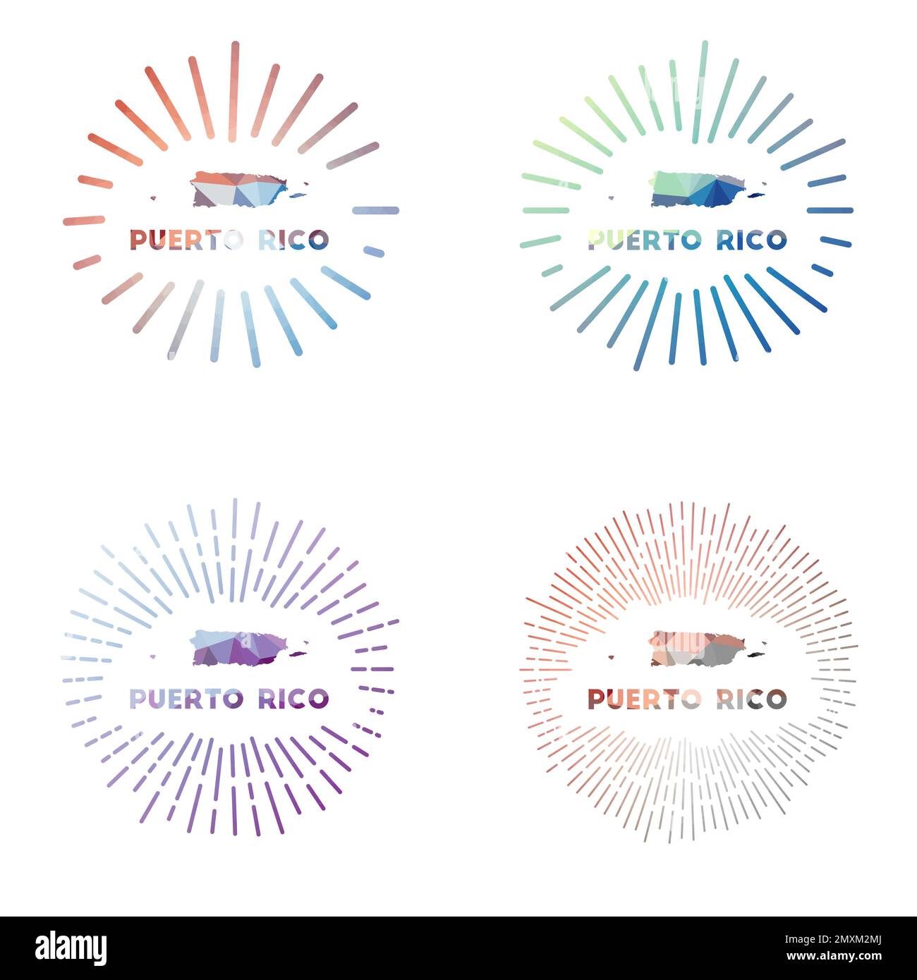 Puerto Rico low poly sunburst set. Logo of country in geometric ...
