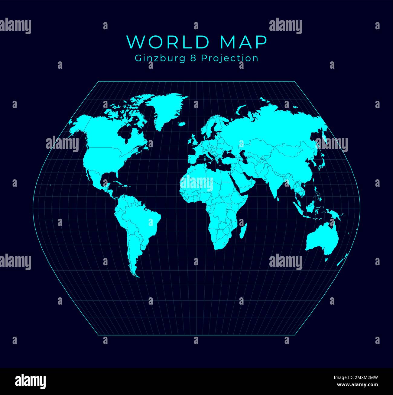 Map of The World. Ginzburg VIII projection. Futuristic Infographic ...