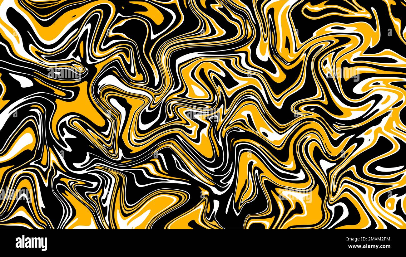 Black and yellow fluid marble background design. Modern curve oil ...