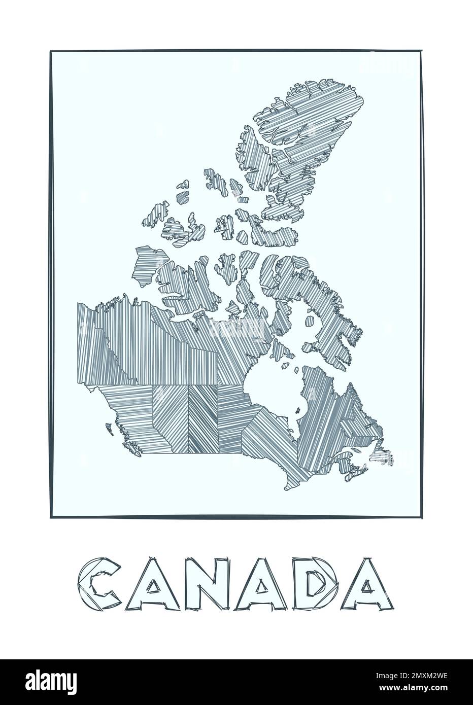 Sketch map of Canada. Grayscale hand drawn map of the country. Filled ...
