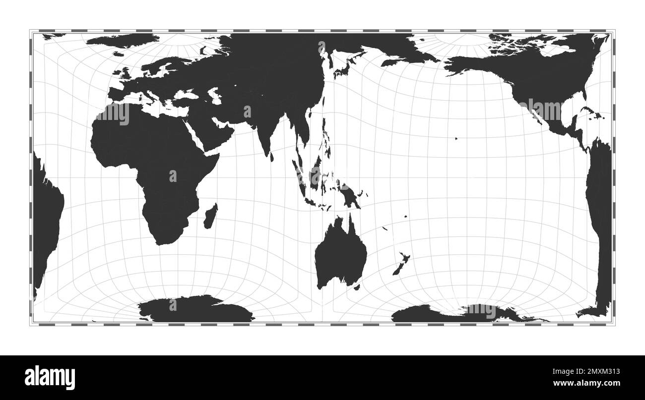 Vector world map. Gringorten square equal-area projection. Plain world ...