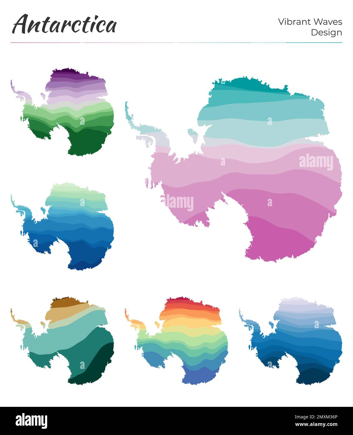 Set of vector maps of Antarctica. Vibrant waves design. Bright map of ...