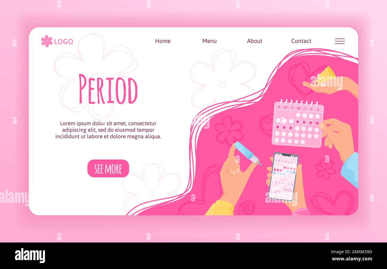 Menstruation period hygiene flat website landing page with smartphone ...