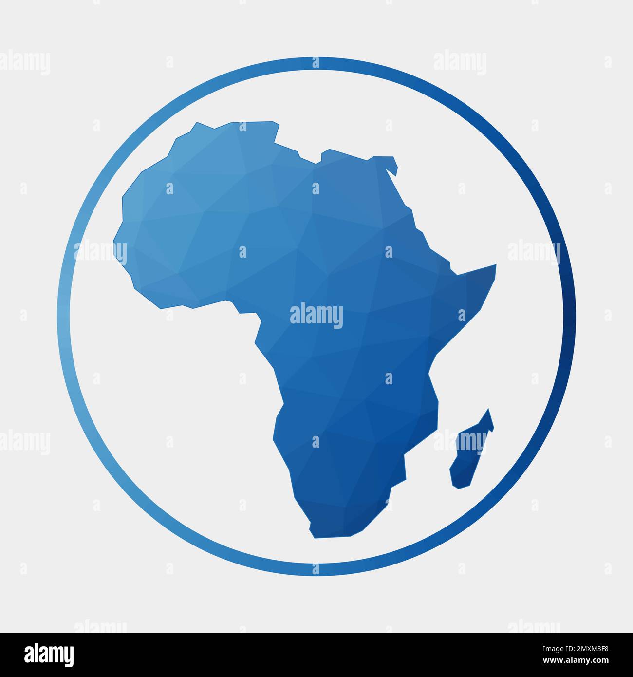 Africa icon. Polygonal map of the continent in gradient ring. Round low ...