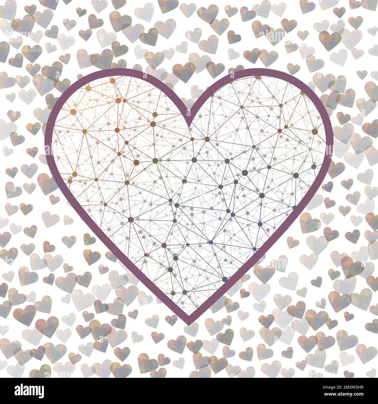 Valentine Day Sign. Geometric heart mesh in dark color shades, dark ...