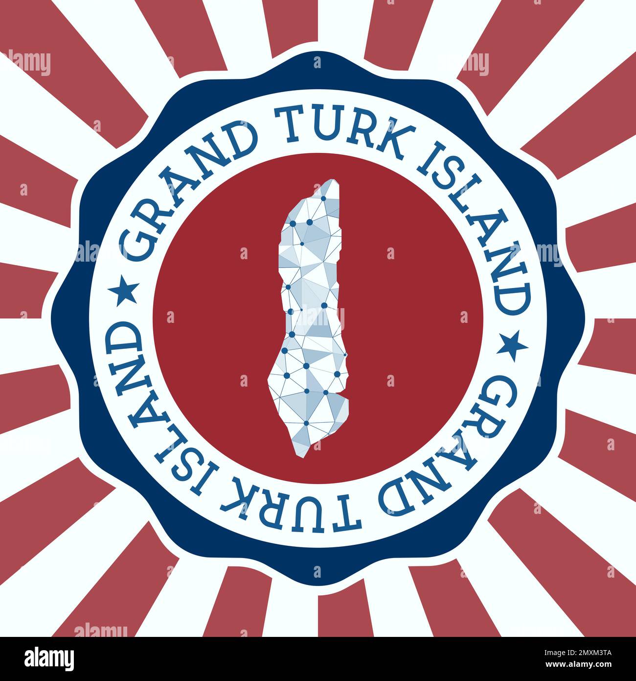 Grand Turk Island Badge. Round logo of island with triangular mesh map ...