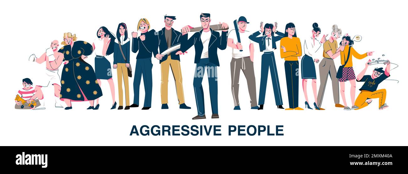 Aggressive people flat background with group of discontented irritated ...