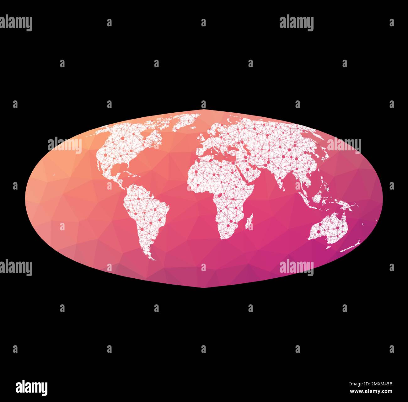 World network map. Foucaut's sinusoidal projection. Wired globe in ...