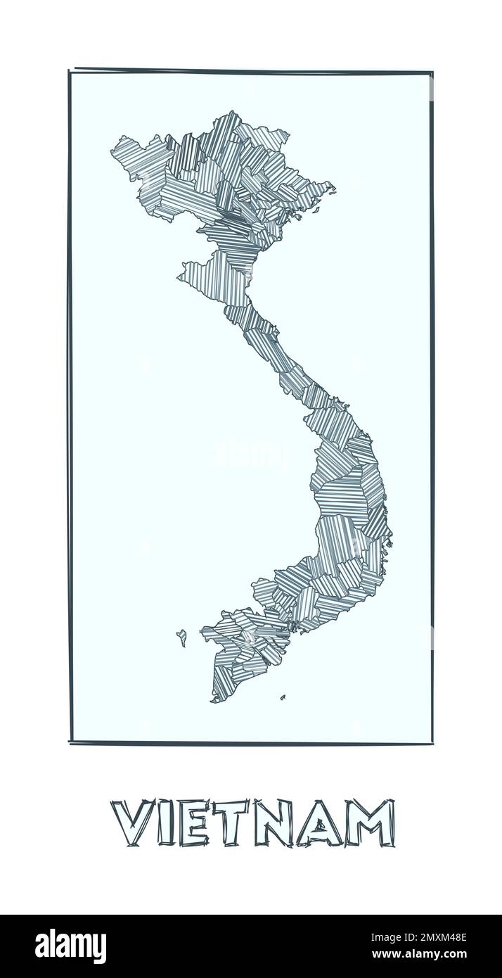 Sketch map of Vietnam. Grayscale hand drawn map of the country. Filled ...