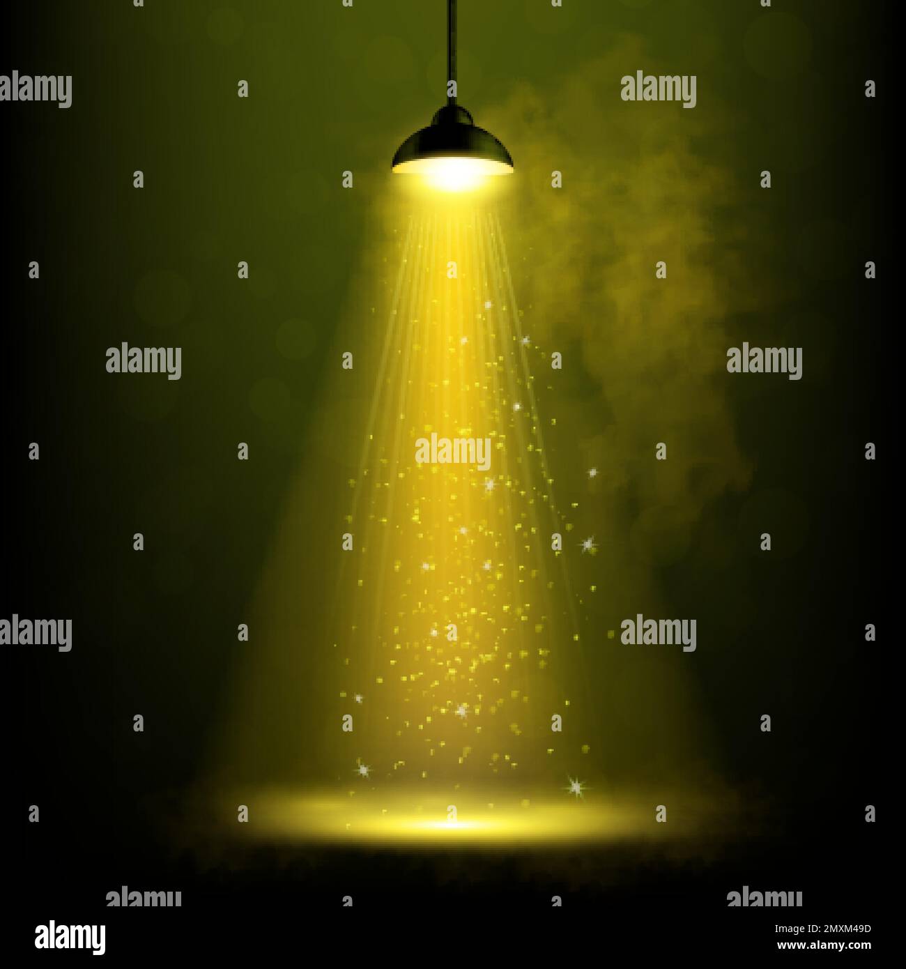 Spotlight lights lamp realistic composition with dark scenery smoke and ...