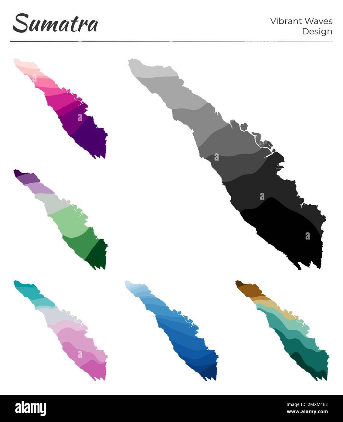 Set of vector maps of Sumatra. Vibrant waves design. Bright map of ...