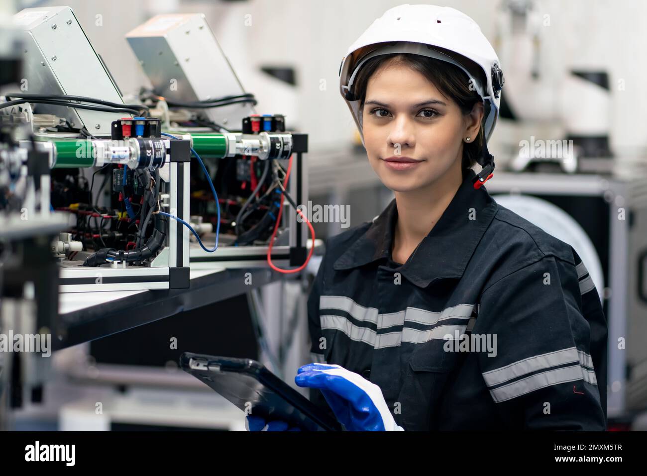 Engineer check and control welding robotics automatic arms machine in ...