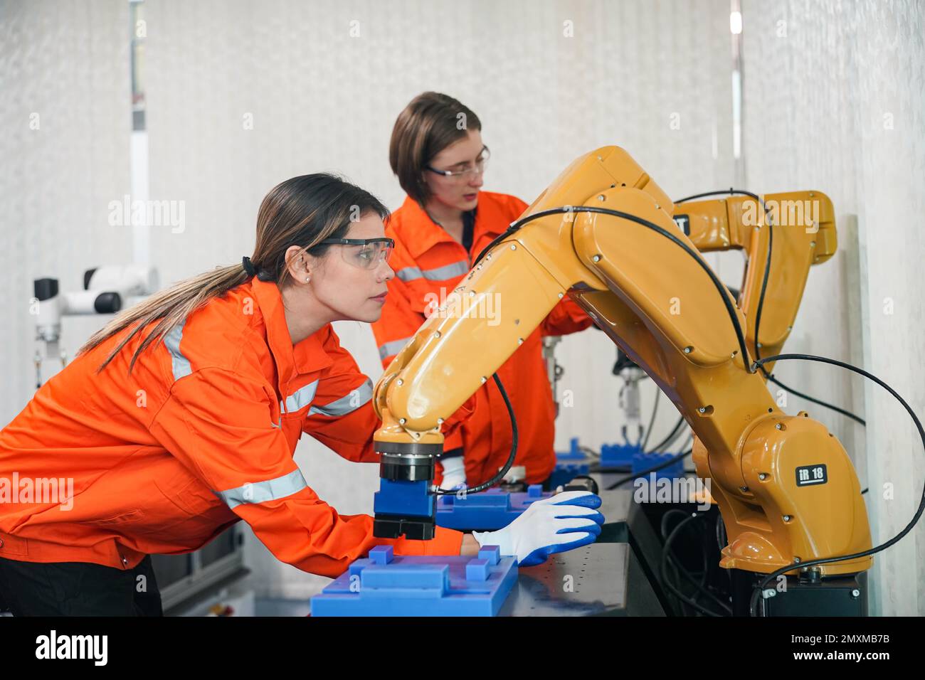 Engineers Maintenance Robot Arm at Lab in a High Tech Research ...