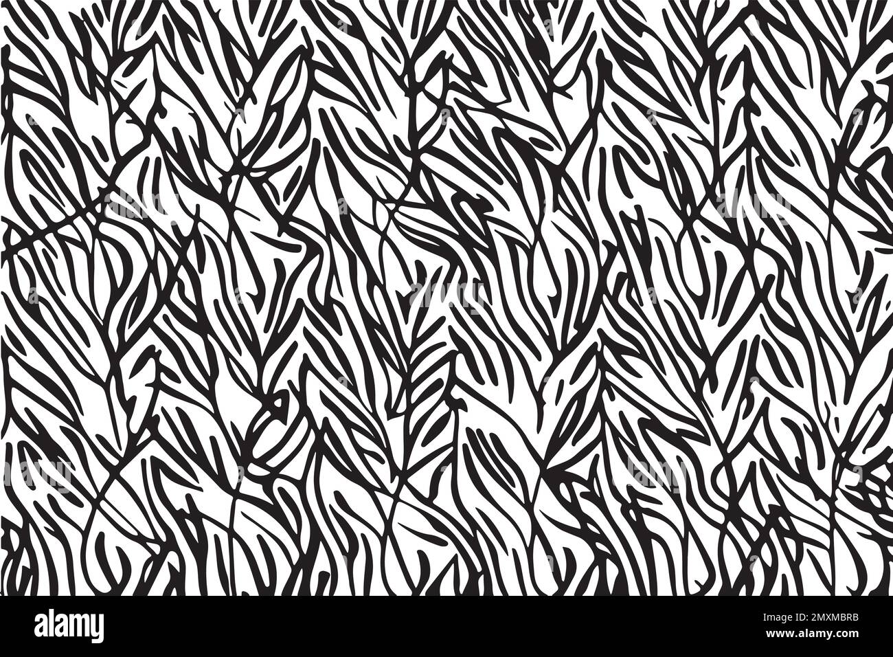 Seamless pattern with black and white plants print on white background ...