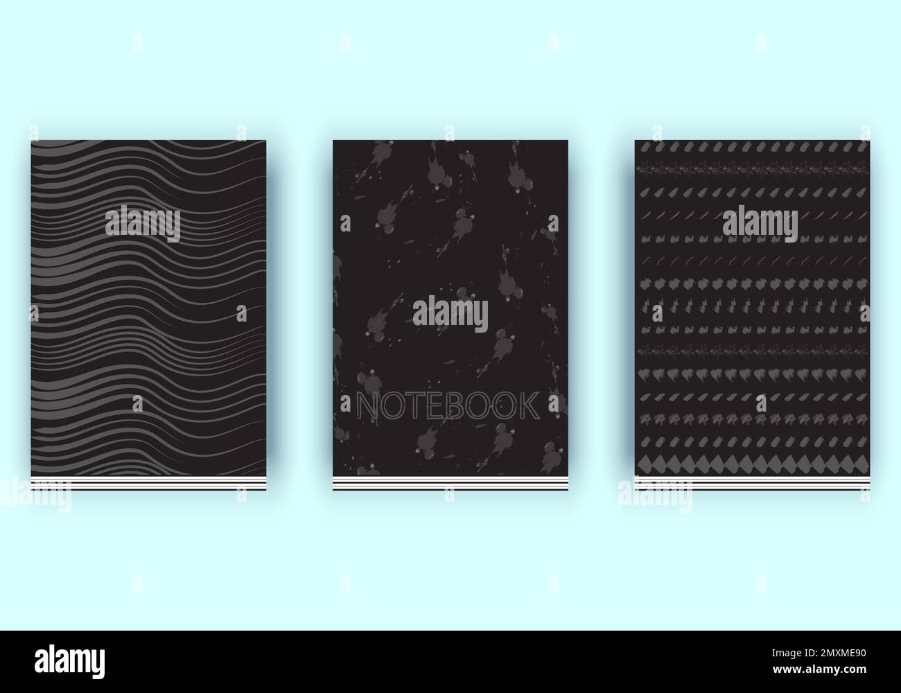 Set of Three Black Notebook Cover Design With Grey Color Stock Photo ...
