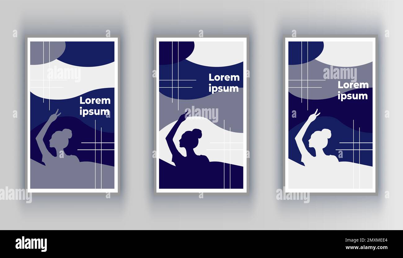 illustration of a set of banners, set of victory sign girl poster, book ...