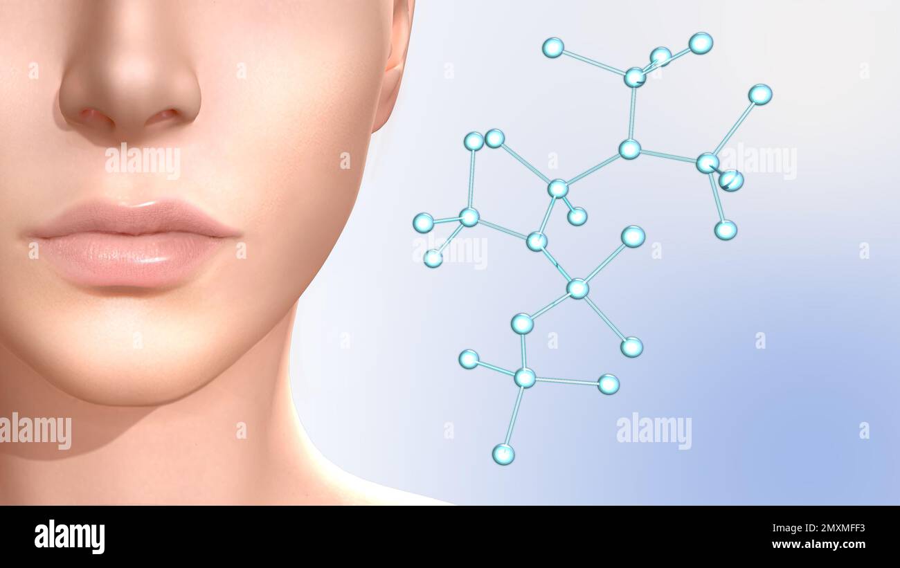 Skincare products ads template. 3D model of the female face and ...
