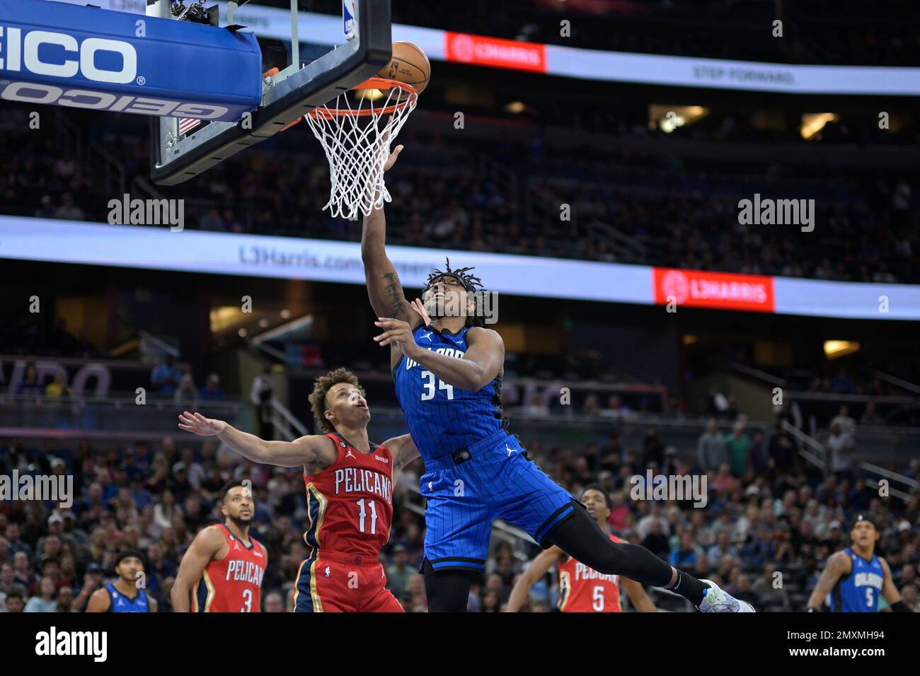 Orlando Magic center Wendell Carter Jr. (34) goes up for a shot as New ...