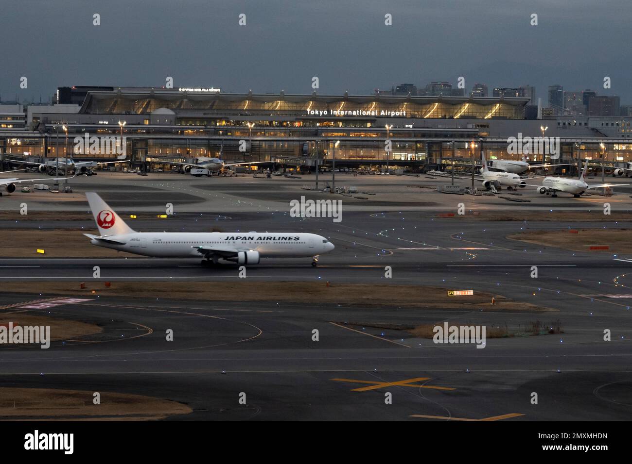 Tokyo, Japan. 2nd Feb, 2023. A Japan Airlines Boeing planes taxiing at ...
