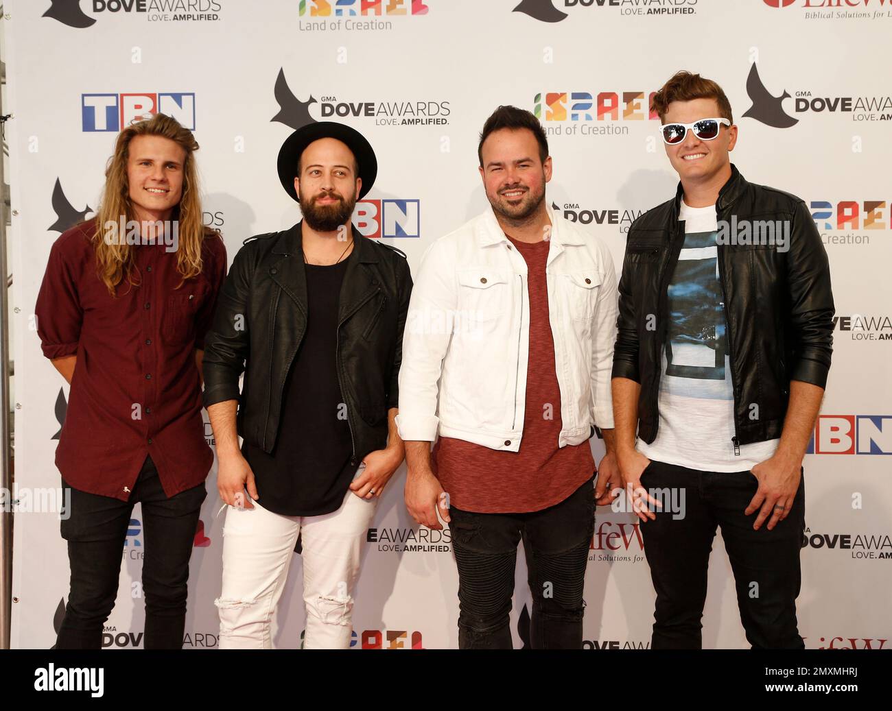 Audio Adrenaline pose for a photo at the 47th Annual GMA Dove Awards at ...