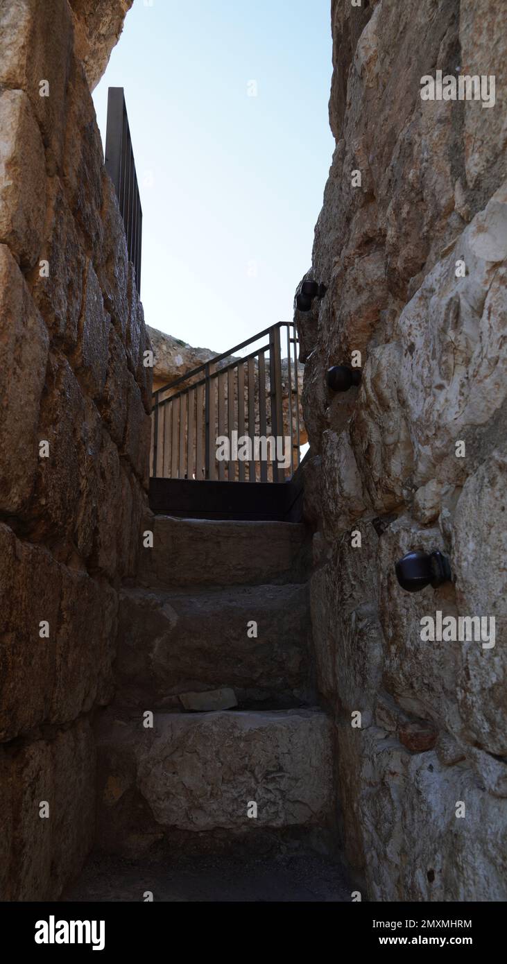 Way up to the octagonal guard tower of Antipatris Fort Binar Bashi, in ...