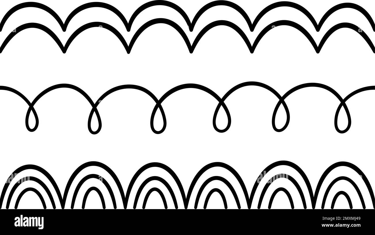 Doodle scalloped edge seamless brush stroke. Hand drawn scalloped ...