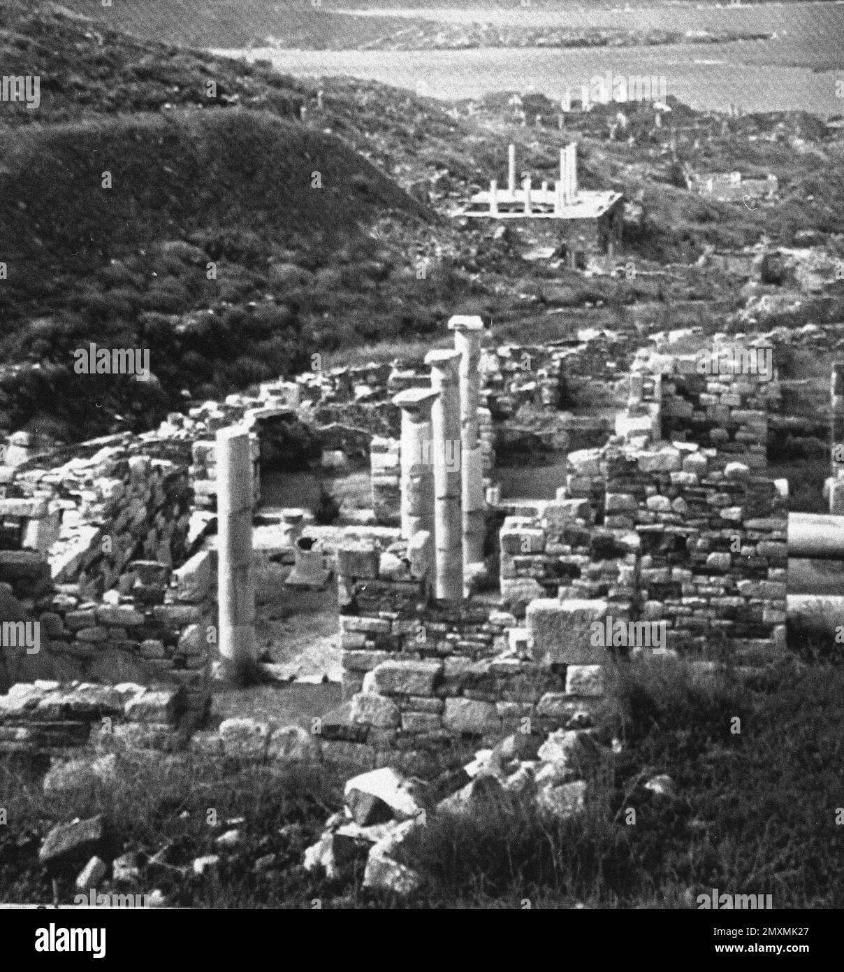 Ruins the deserted Aegean island of Delos, Greece, which were once ...