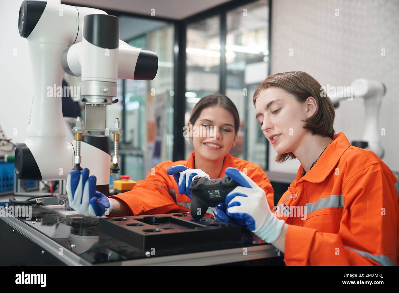Engineers Maintenance Robot Arm at Lab in a High Tech Research ...