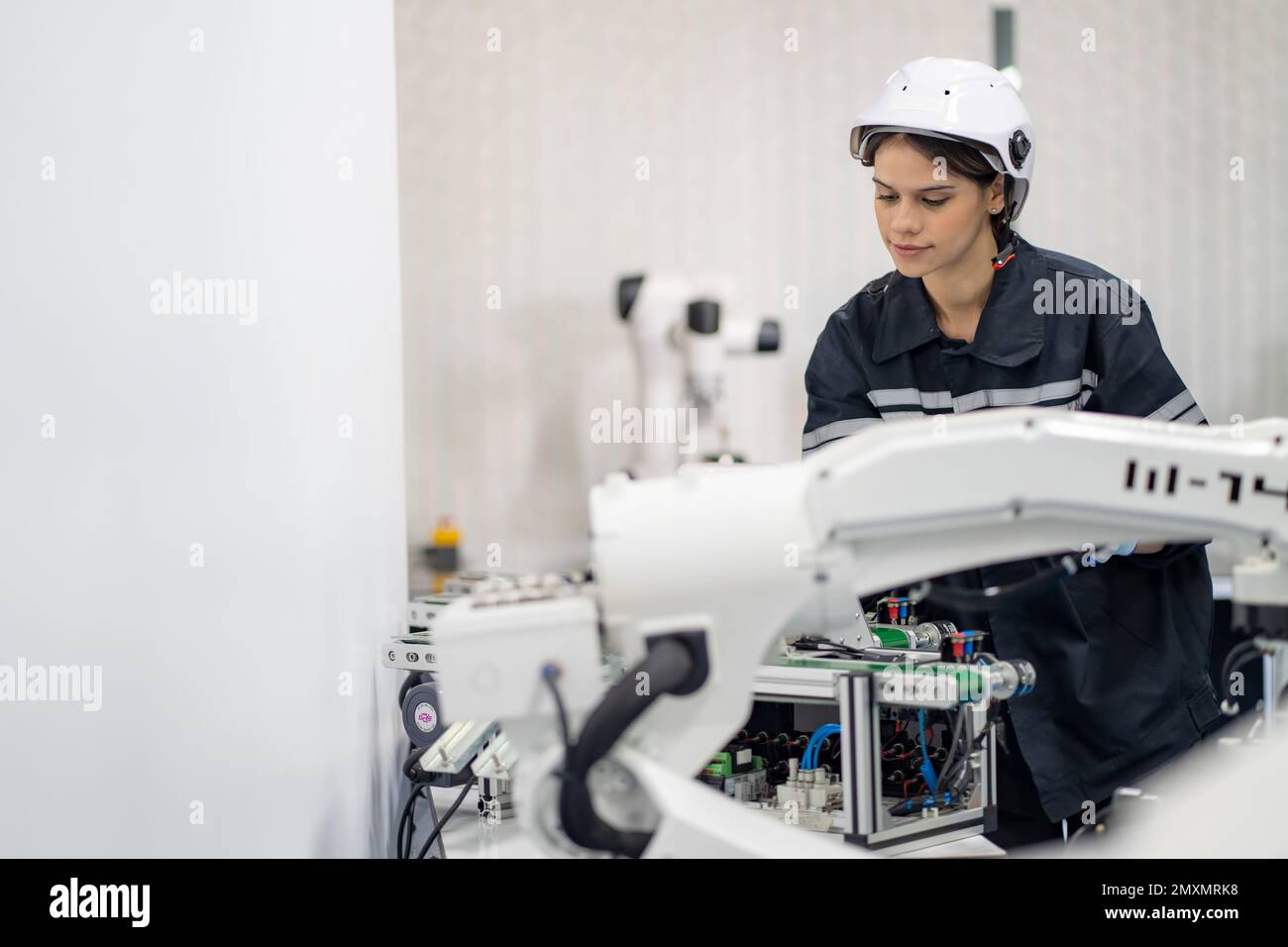 Engineers Maintenance Robot Arm at Lab in a High Tech Research ...