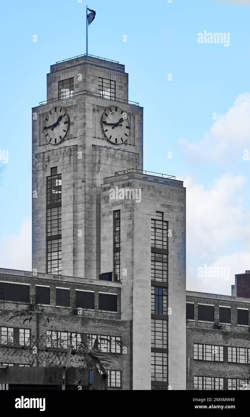 Clock tower at the coach and bus station, Victoria, London, England ...