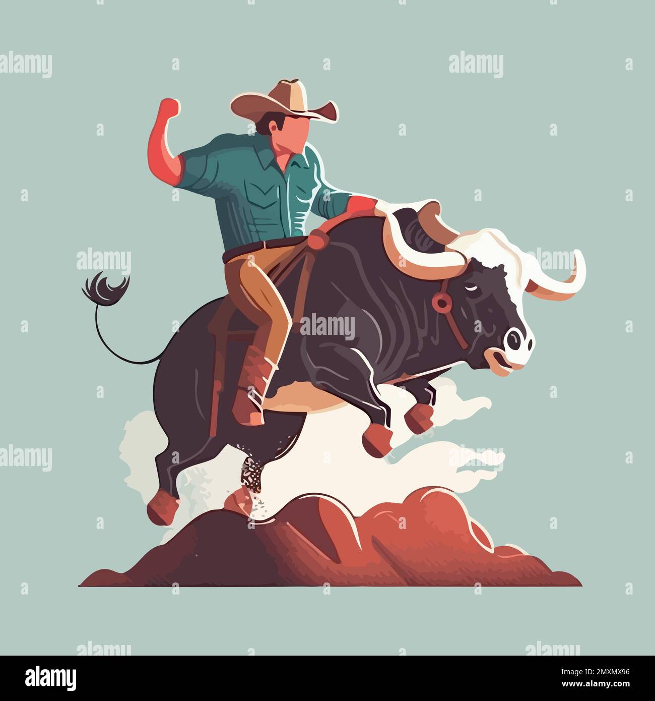 A bull rider holds tight as the bull bucks beneath him Stock Vector ...