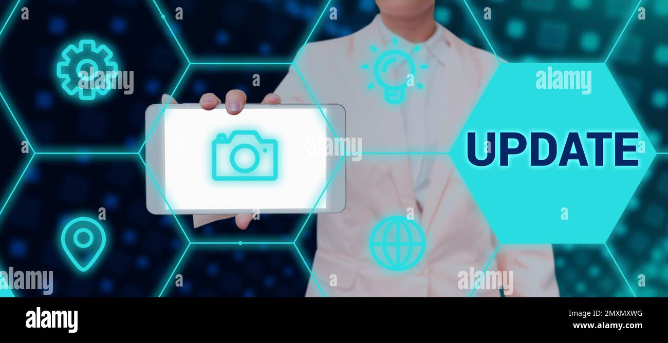 Text sign showing Update. Business concept Up to date Make something more modern or updated ...