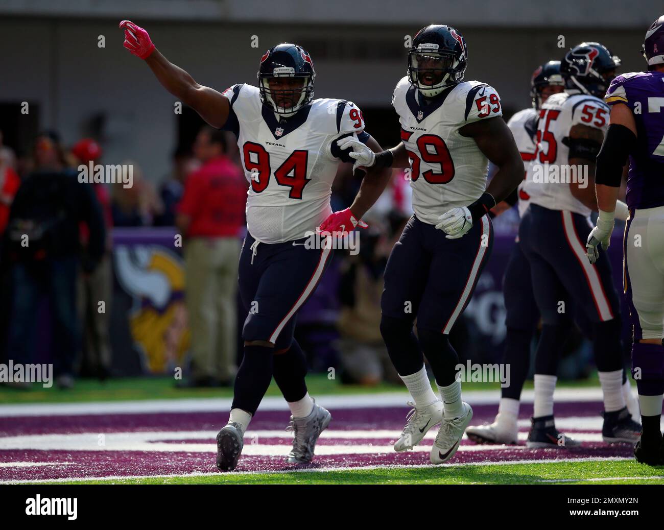 Houston Texans Justin Trattou (94) celebrates after a stop against the ...