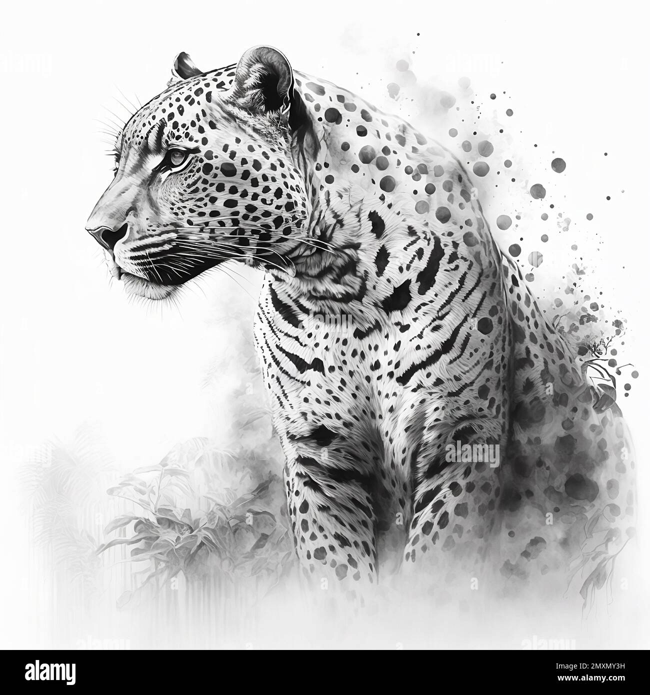 Digital blac and white illustration sketch of a jaguar Stock Photo - Alamy
