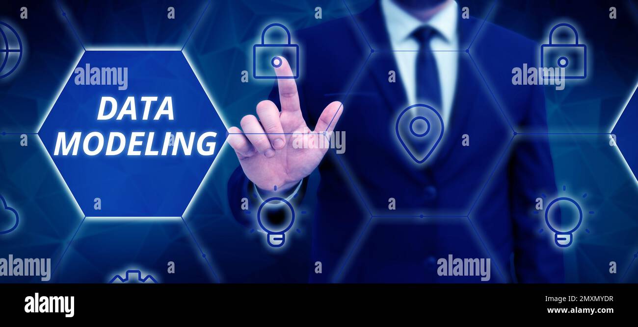 Conceptual display Data Modeling. Business idea process of transferring data between data ...