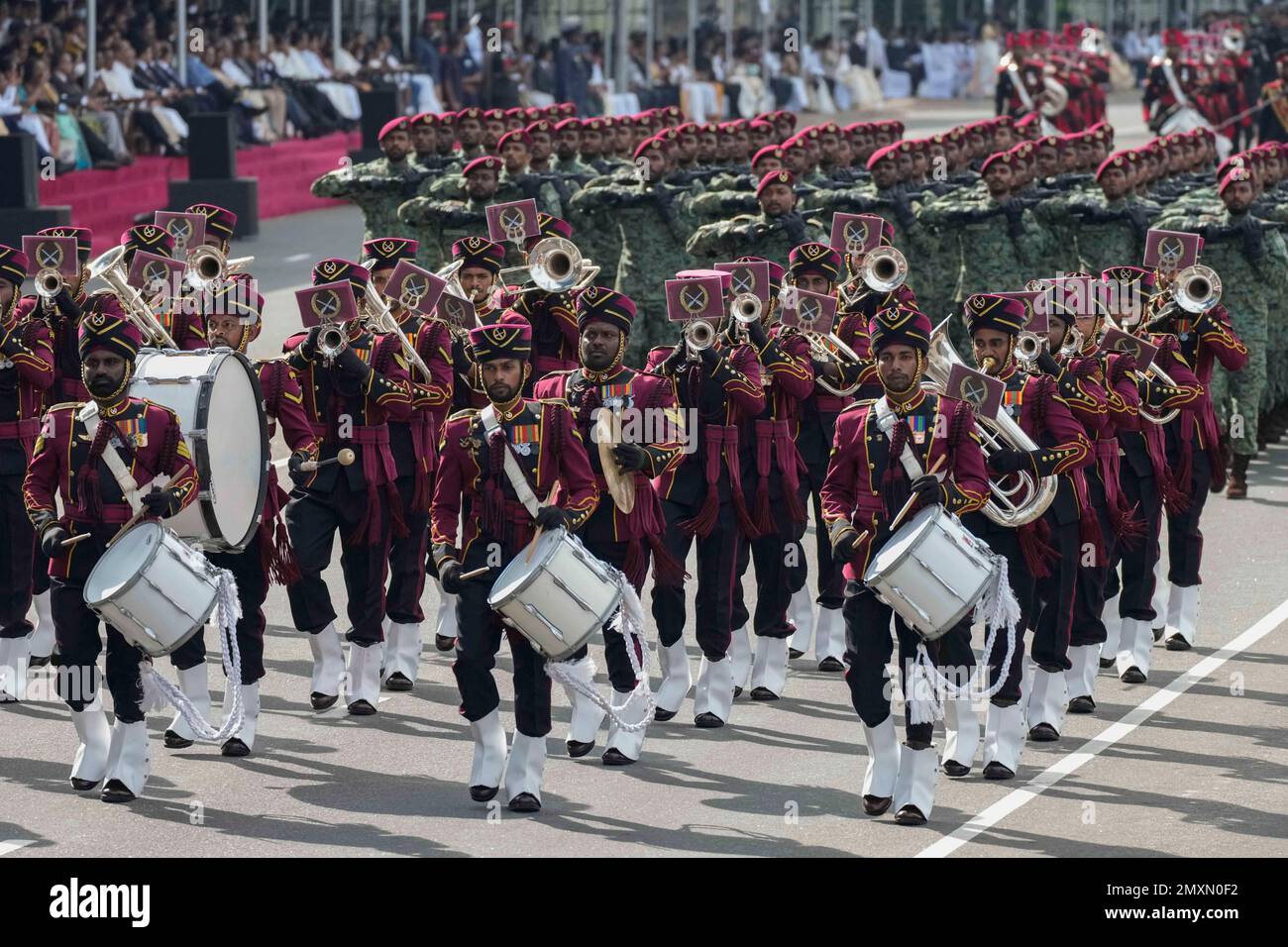 Brass band members of the Sri Lankan army's commando regiment march ...