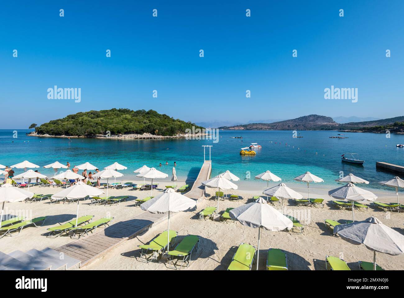 Ksamil, Albania - September 15, 2021: Relaxing on the Ukraine beach ...