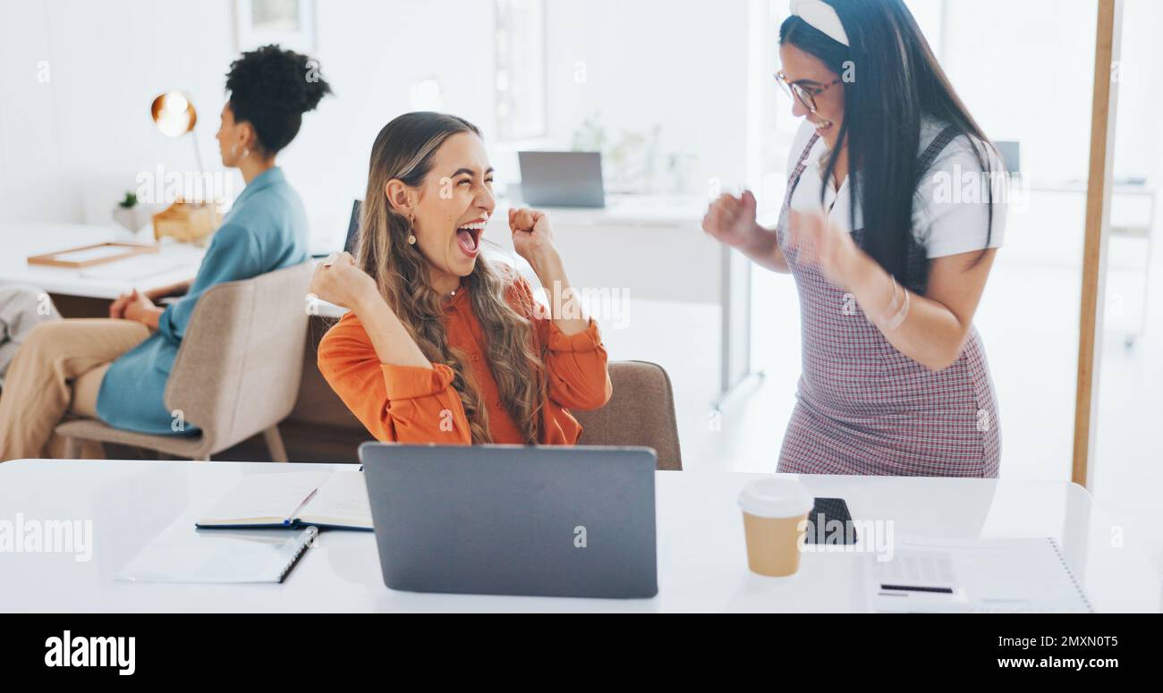 Success, fist bump or happy employees with a handshake in celebration ...